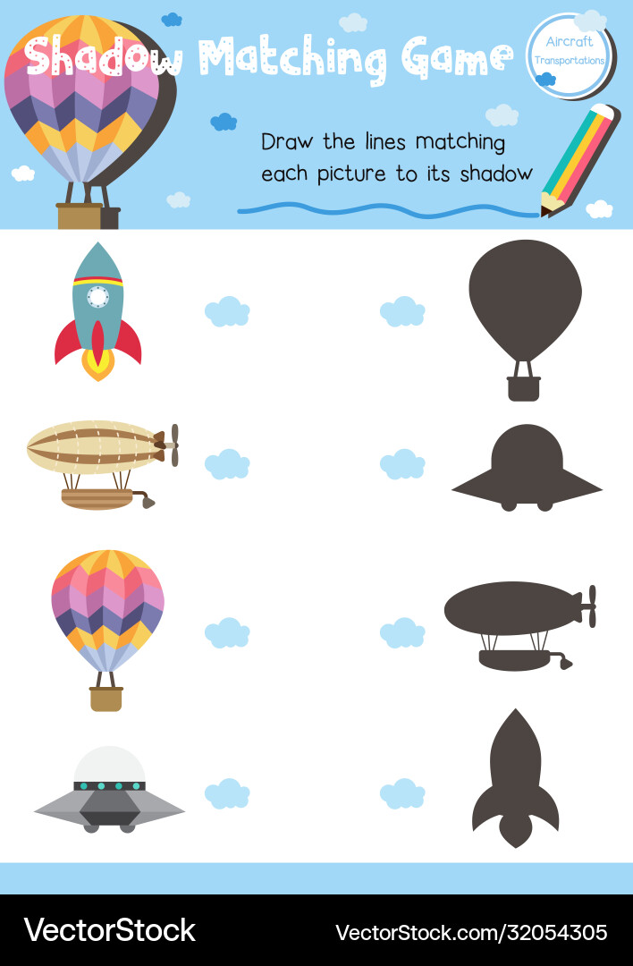 Shadow matching game transportation 4 Royalty Free Vector