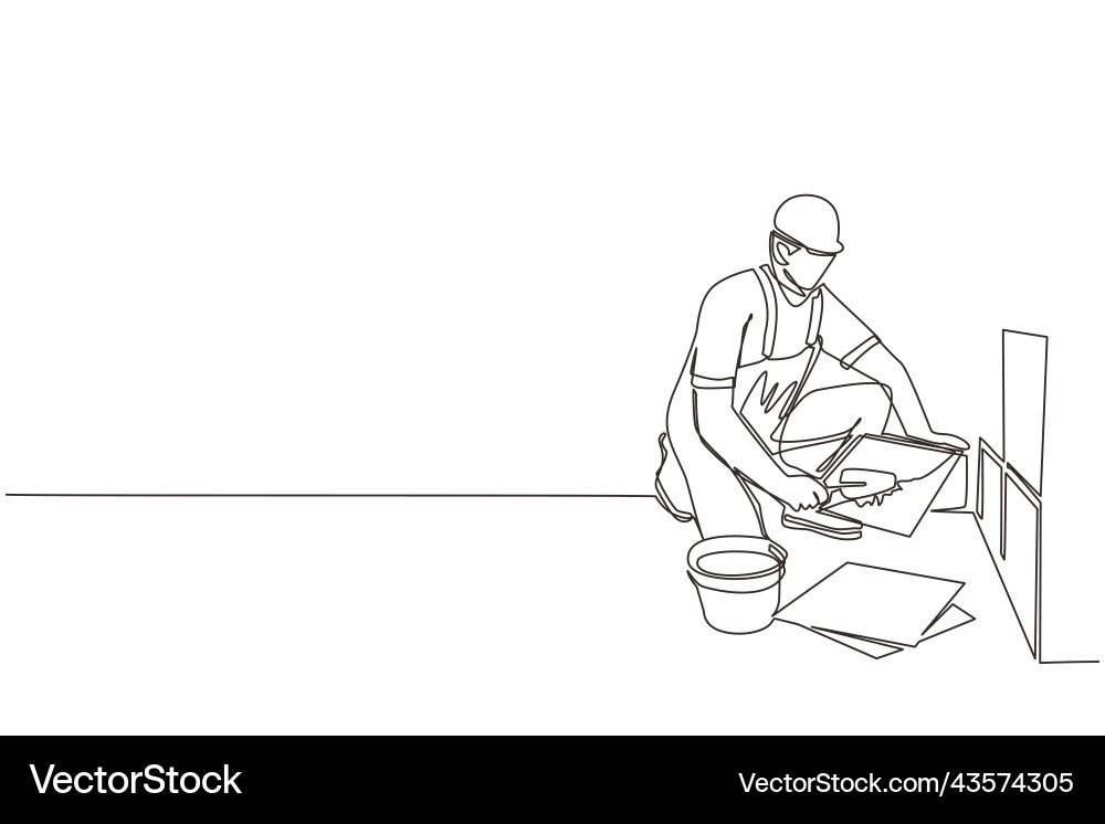 Single Line Tiler Repairing Tile Royalty Free Vector Image