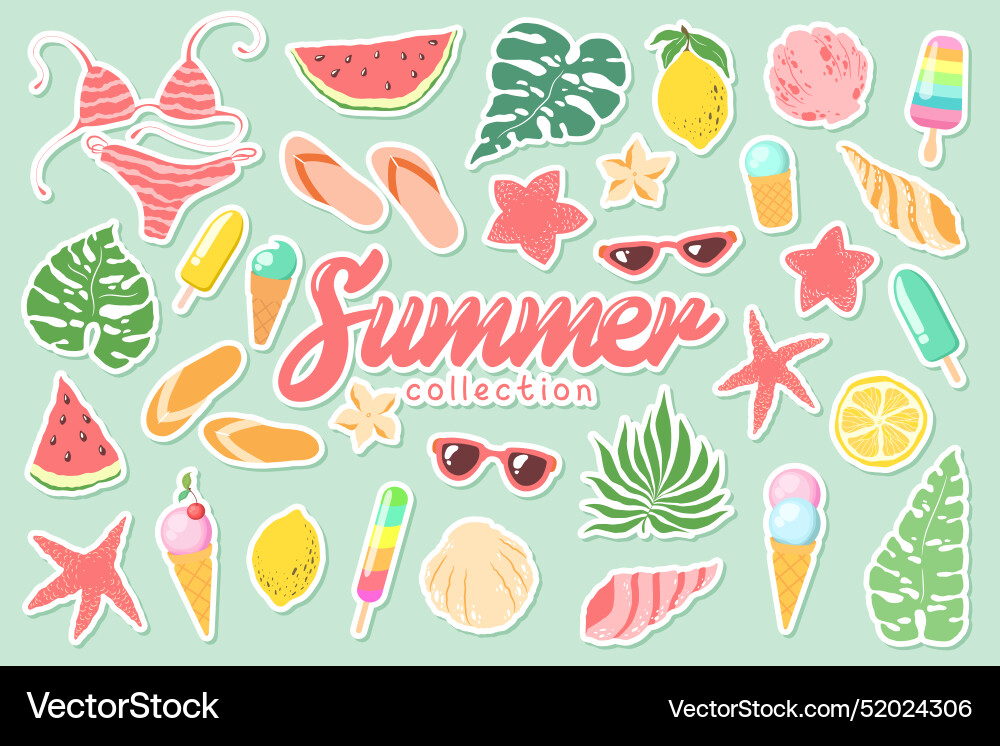 Cute hand drawn summer stickers set Royalty Free Vector