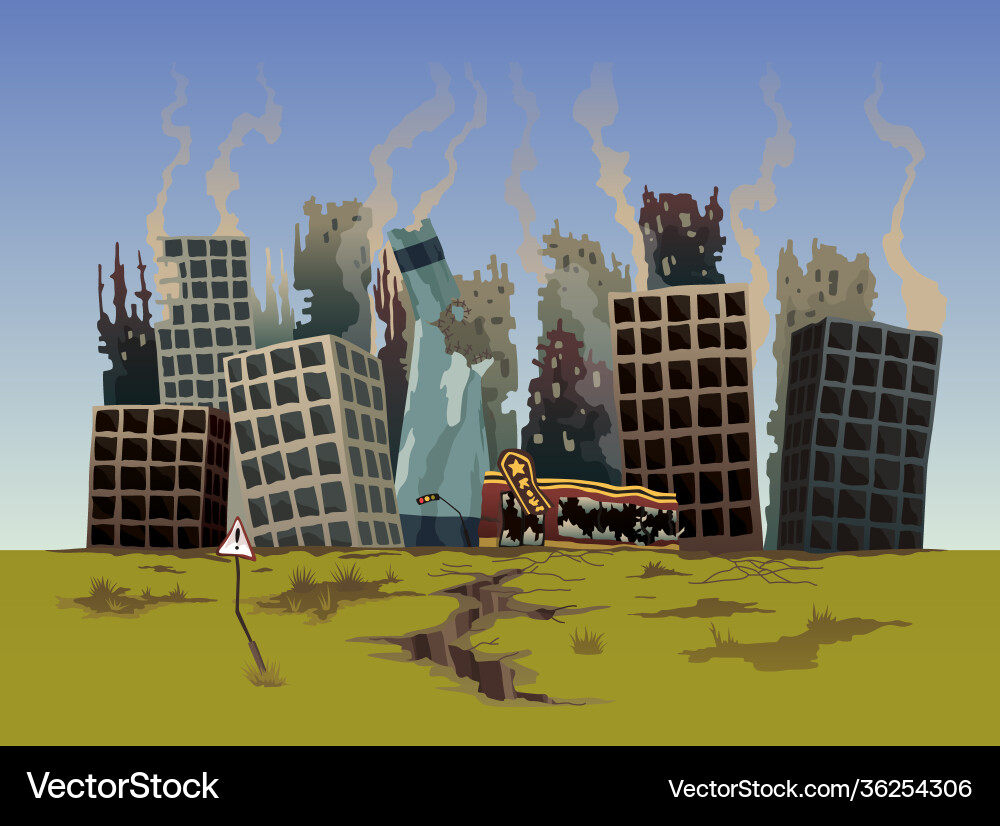 Destroyed city street Royalty Free Vector Image