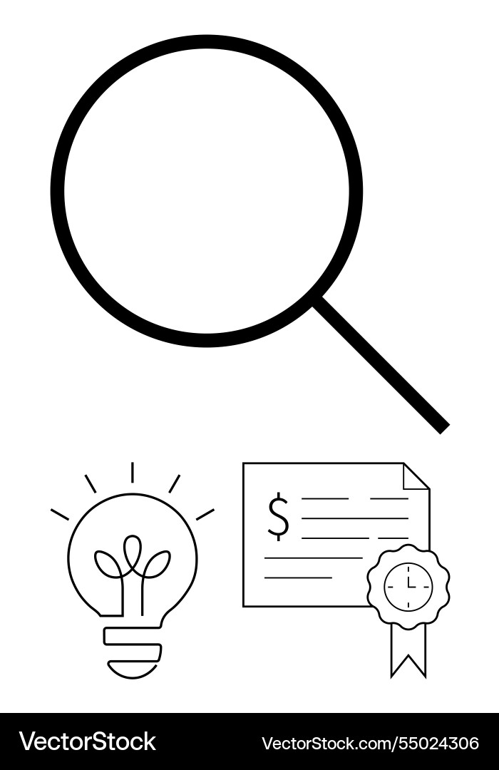 Magnifying glass light bulb and certified Vector Image