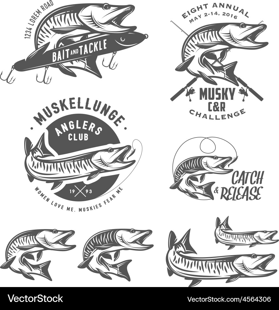 Musky fishing design elements Royalty Free Vector Image