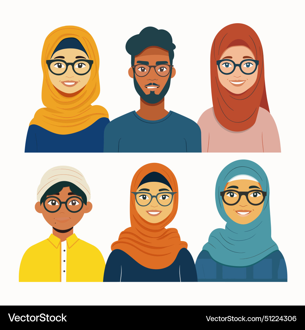 Three muslim characters wearing traditional Vector Image