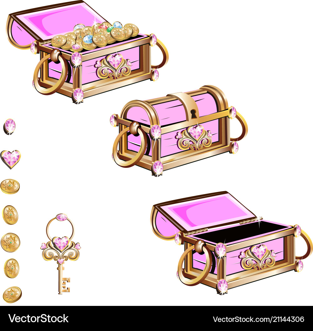 Treasure chest with pink gemstones Royalty Free Vector Image