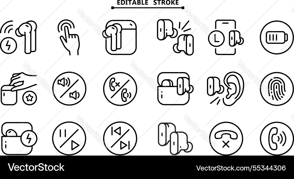 Wireless earbud icons set editable stroke flat Vector Image