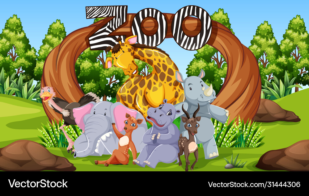 Zoo animals in wild nature background Royalty Free Vector