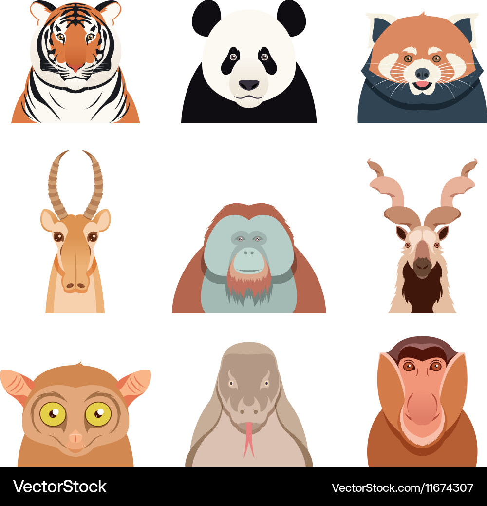 Flat set of asian animals Royalty Free Vector Image