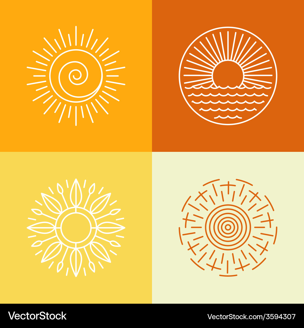 Outline sun icons and logo design elements Vector Image