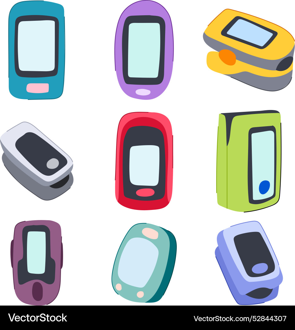 Pulse oximeter set cartoon Royalty Free Vector Image