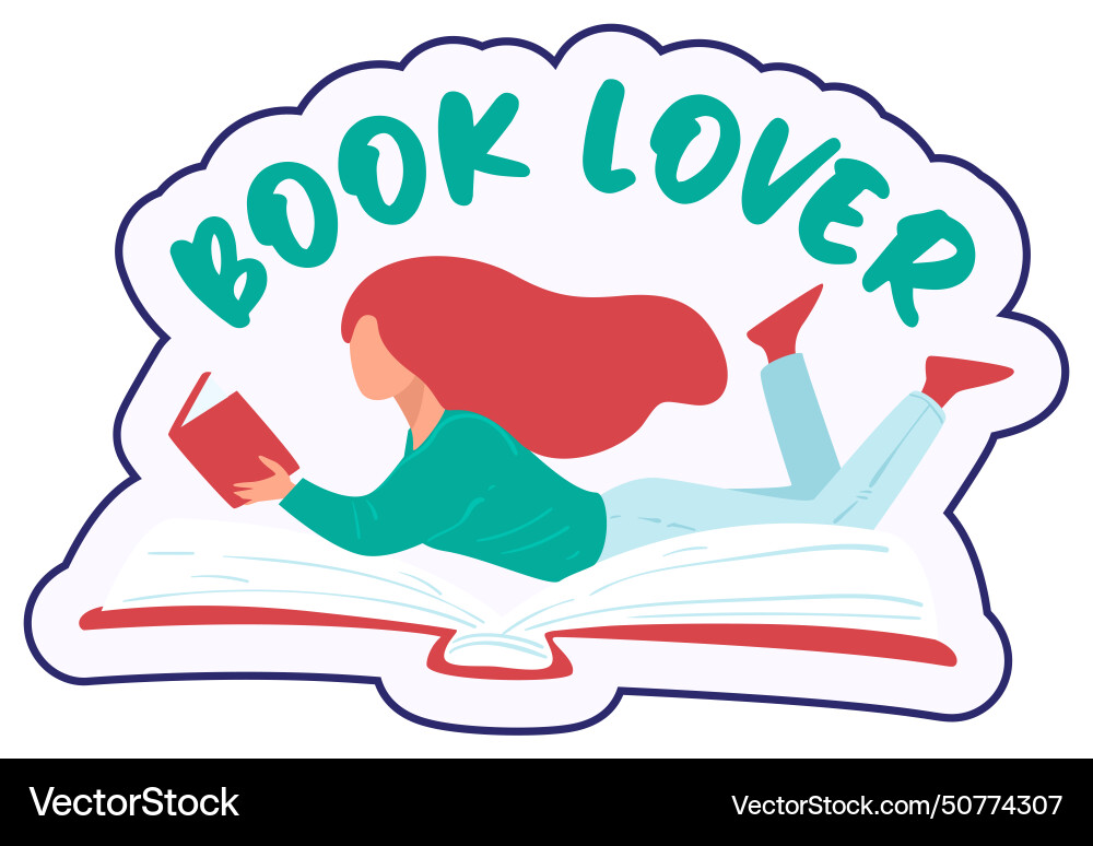 Relaxed female reading large book Royalty Free Vector Image