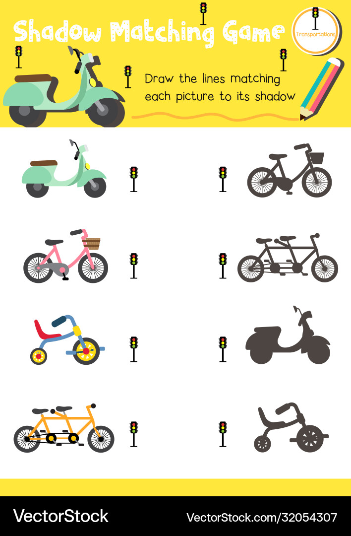 Shadow matching game transportation 6 Royalty Free Vector