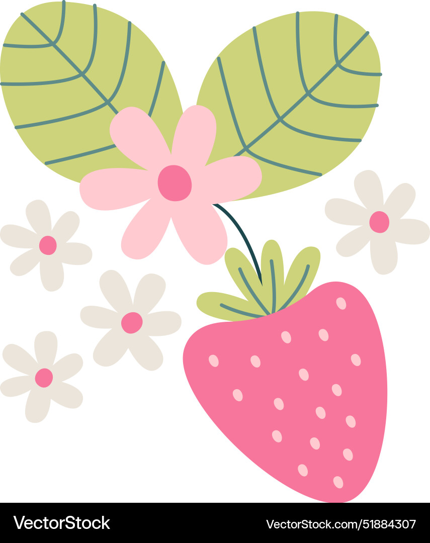 Strawberry and flowers Royalty Free Vector Image