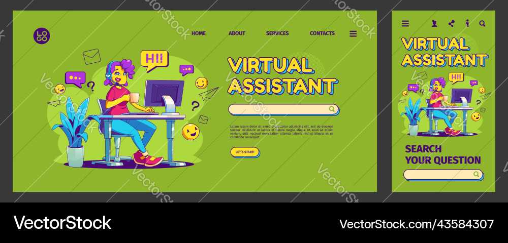 Virtual assistant landing page onboard screen Vector Image