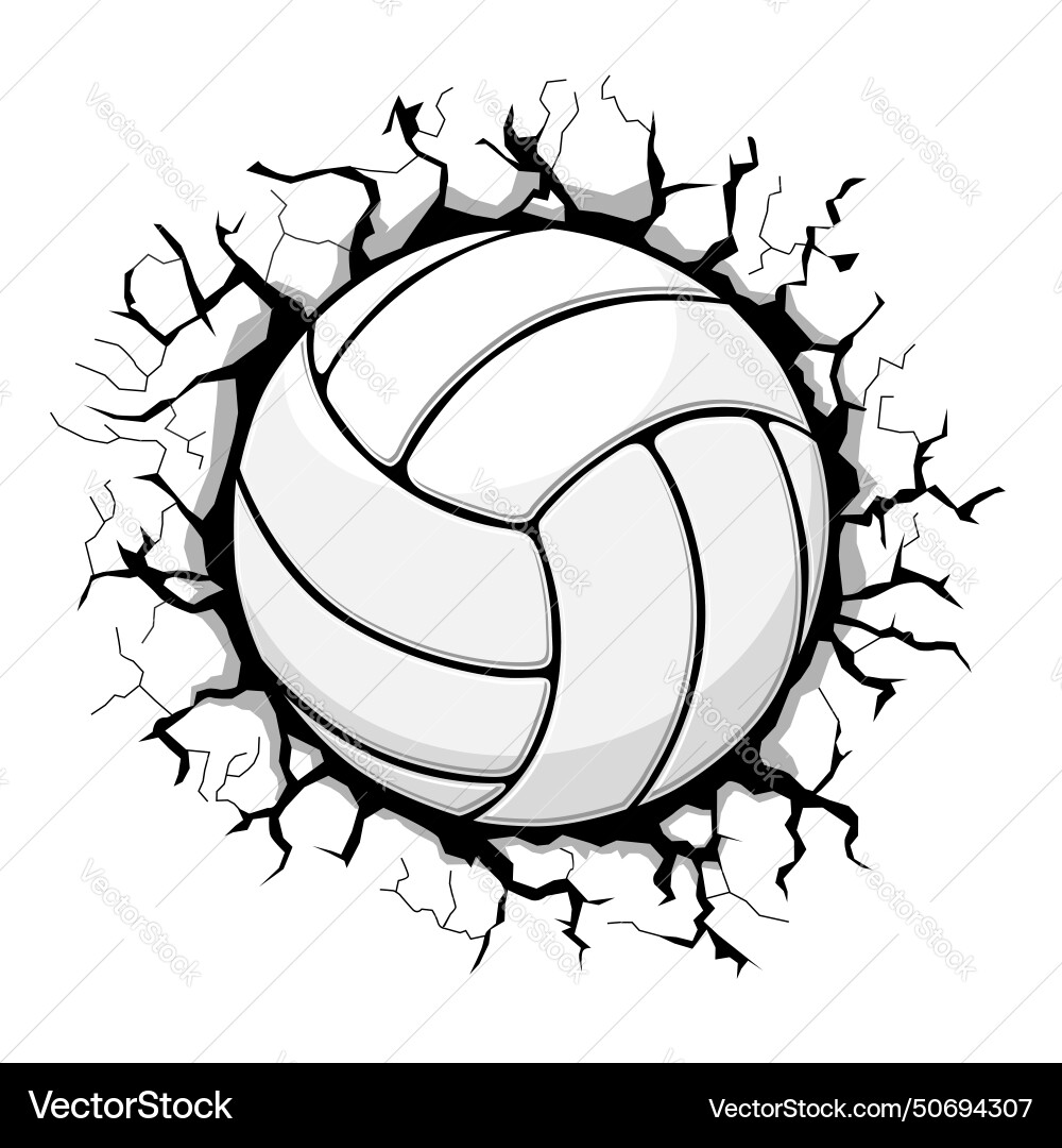 Volleyball ball breaking wall Royalty Free Vector Image