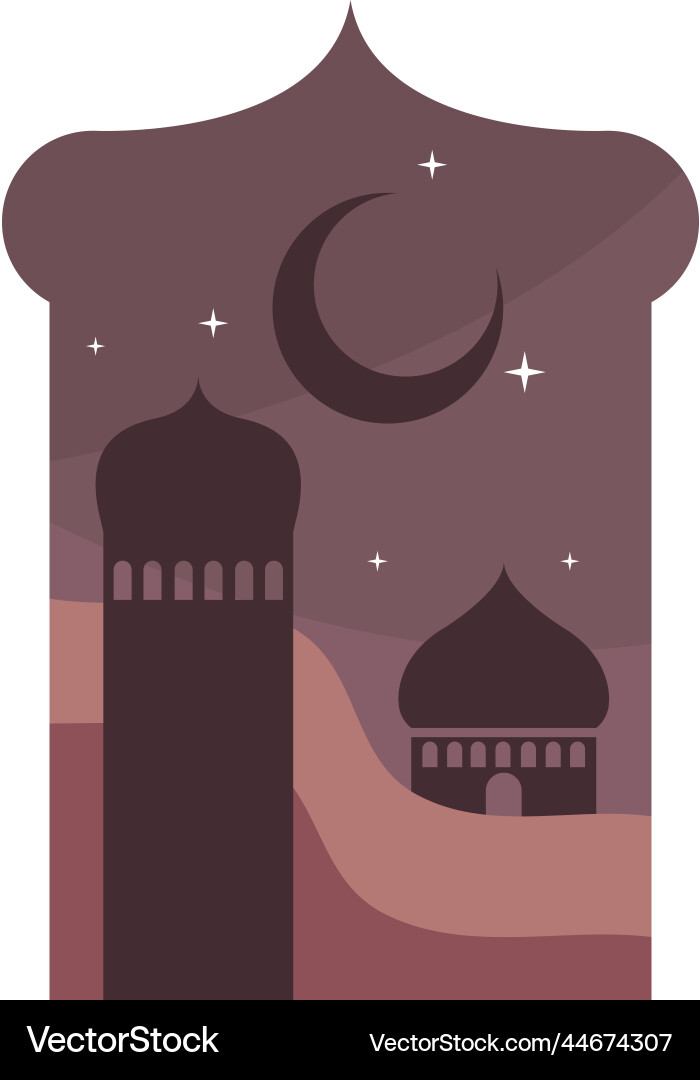 Window arabic mosque and moon Royalty Free Vector Image