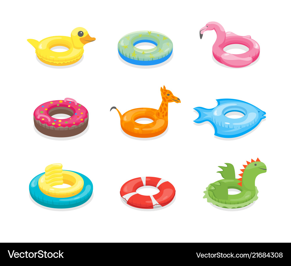 Cartoon color swimming ring toy set Royalty Free Vector
