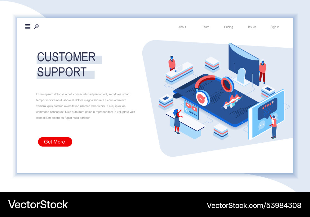 Customer support isometric landing page call Vector Image