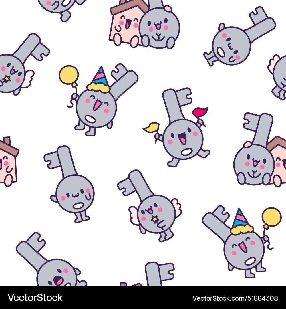 Cute happy key with different emotions seamless Vector Image