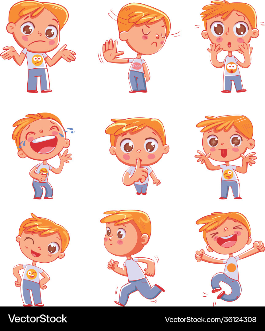 Cute little boy with different emotions emoji Vector Image