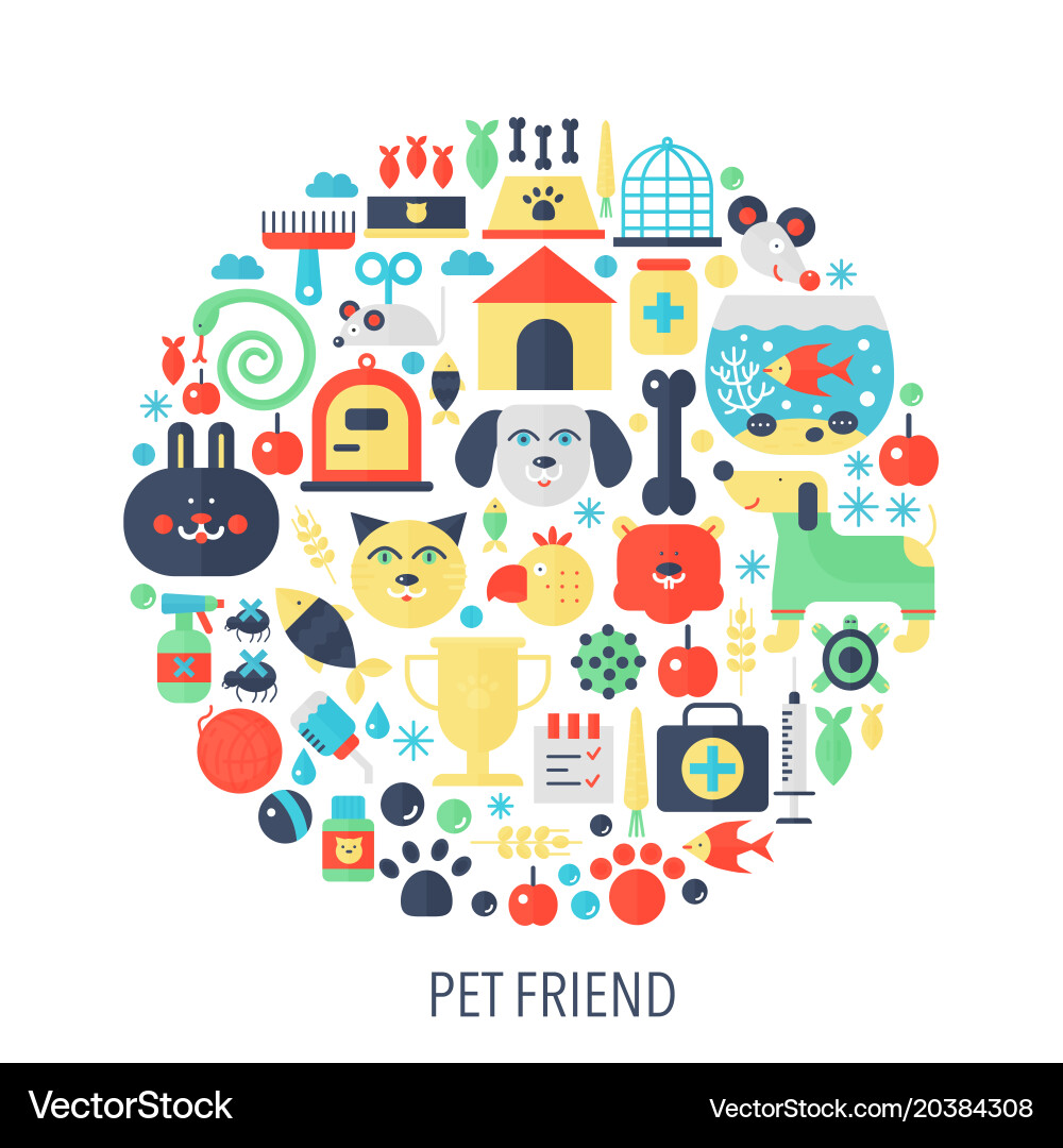Pet friend flat infographics icons in circle Vector Image