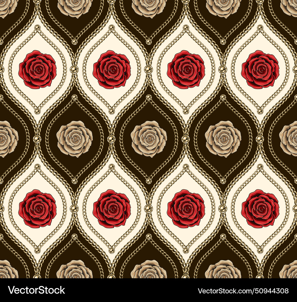 Victorian jewelry pattern with golden chains rose Vector Image
