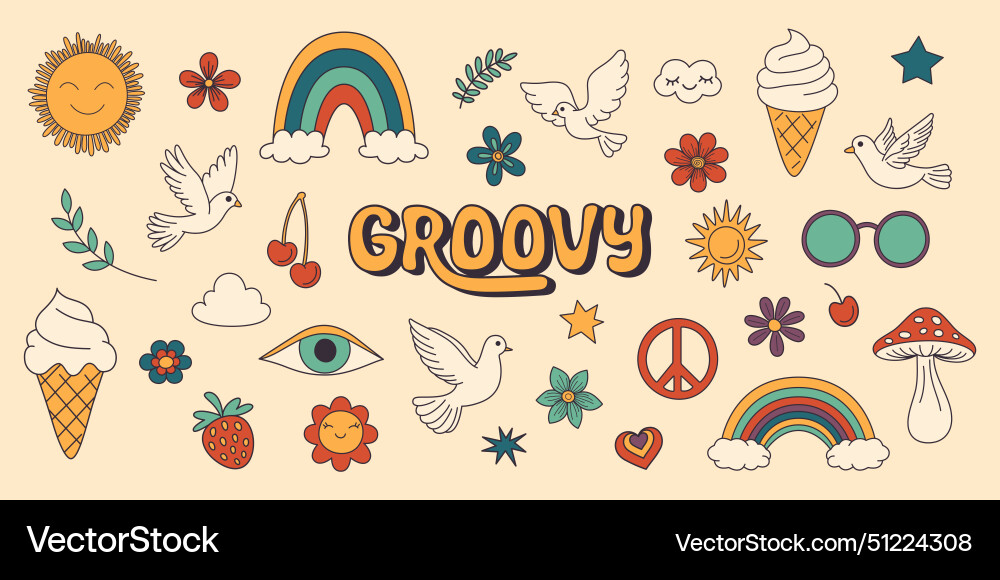 Vintage groovy icons and design elements Vector Image