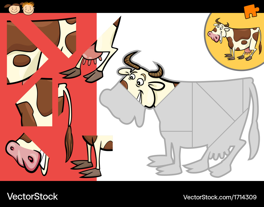 Cartoon farm cow puzzle game Royalty Free Vector Image
