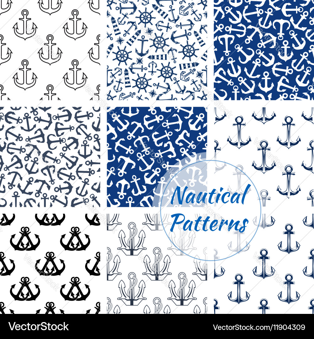 Nautical seamless pattern of navy anchor helm Vector Image