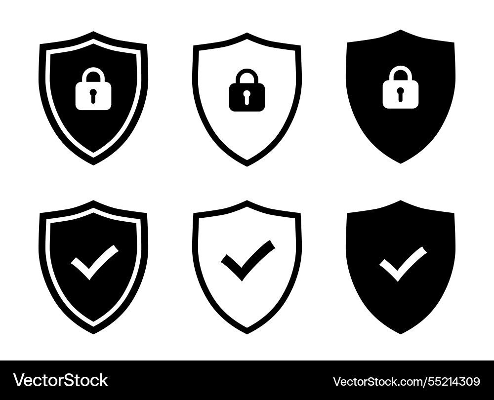 Security shield sign icons set lock Royalty Free Vector