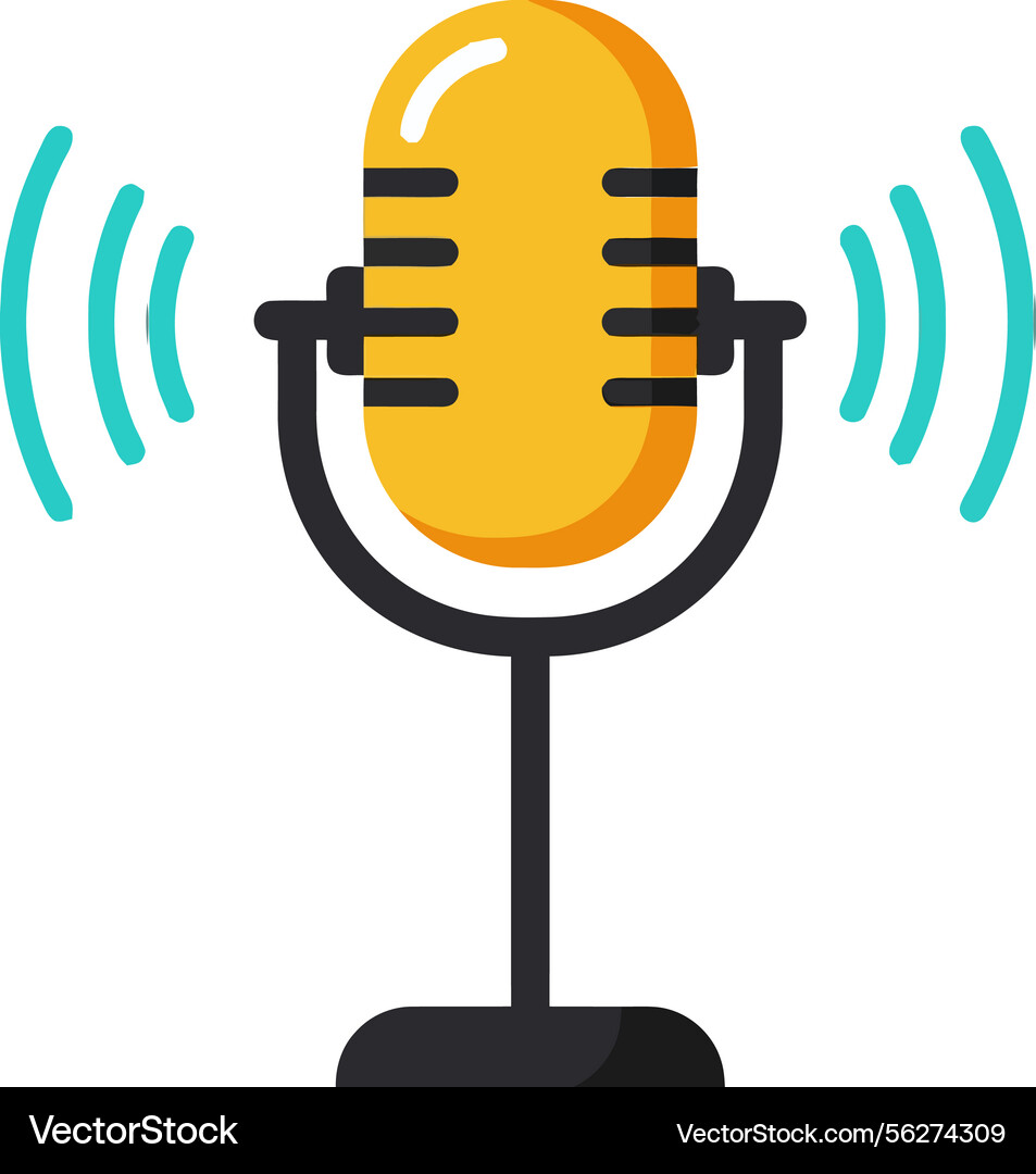 Vintage style yellow microphone with sound waves Vector Image
