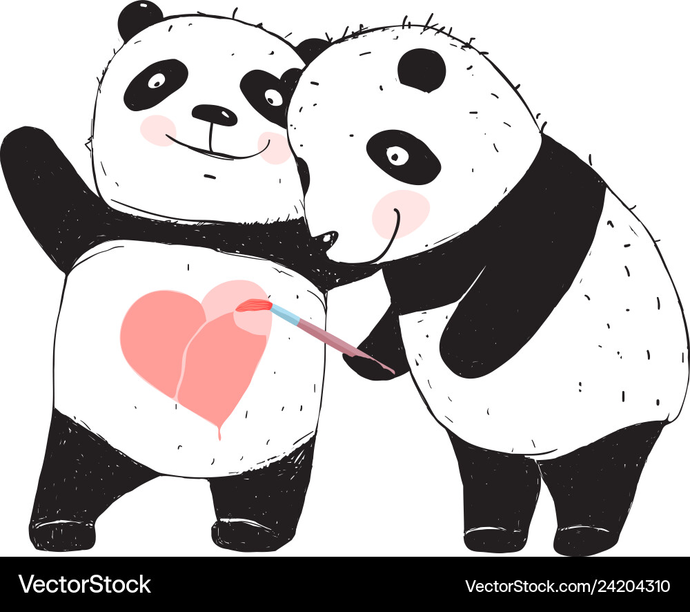 Panda bear drawing love heart Royalty Free Vector Image