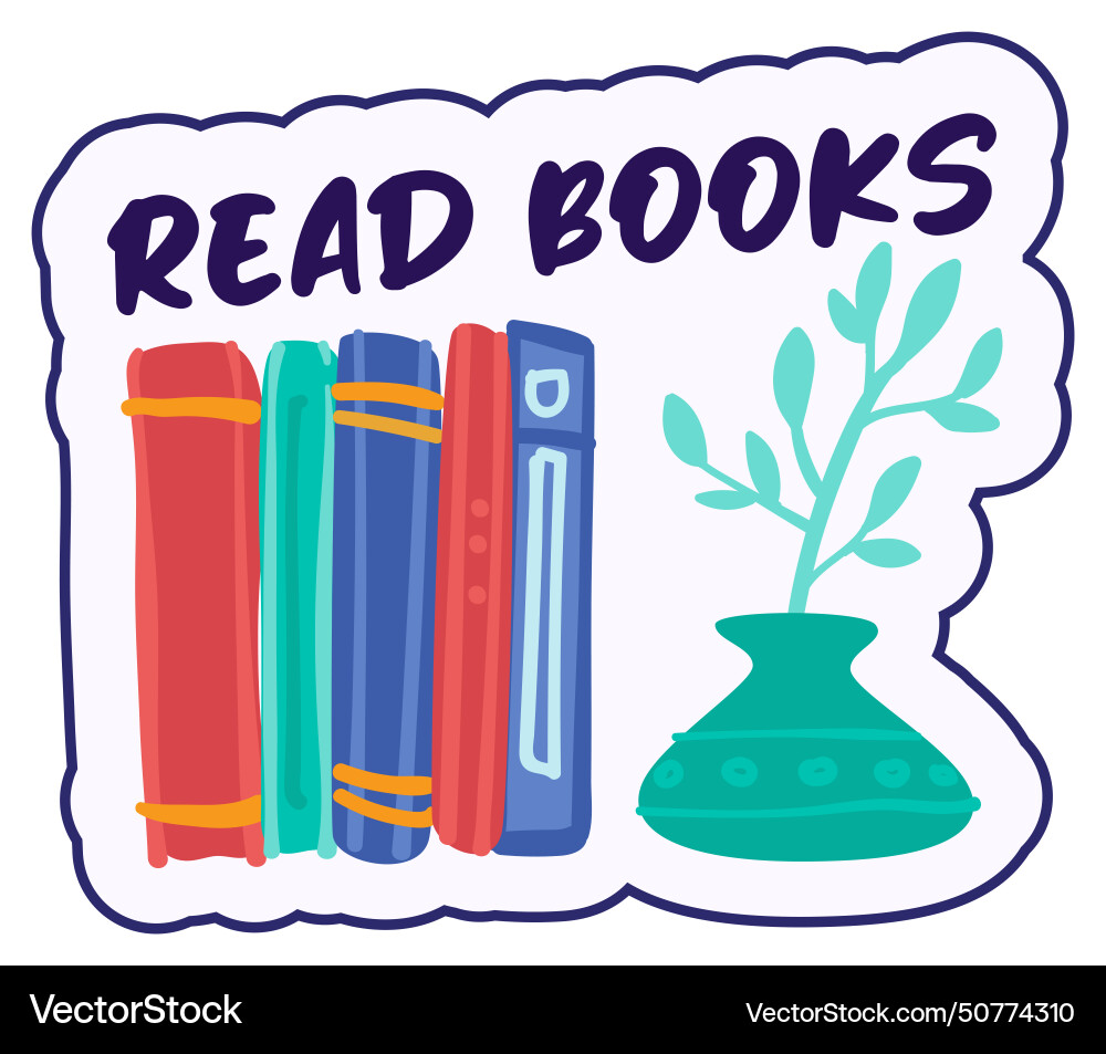 Read books shelf plant decor Royalty Free Vector Image