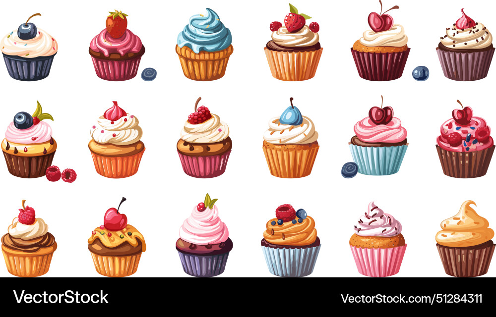 Cartoon cupcakes isolated cute Royalty Free Vector Image