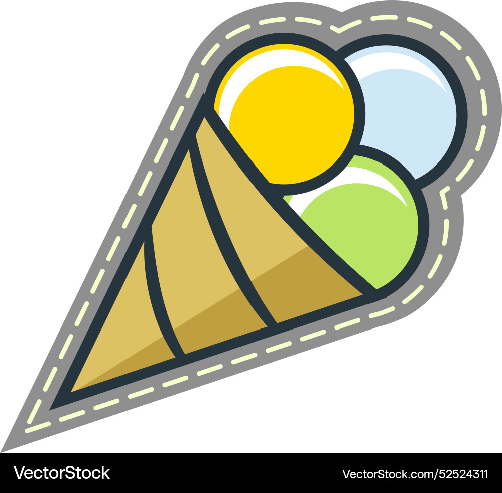 Ice cream cone patch summer dessert sticker Vector Image