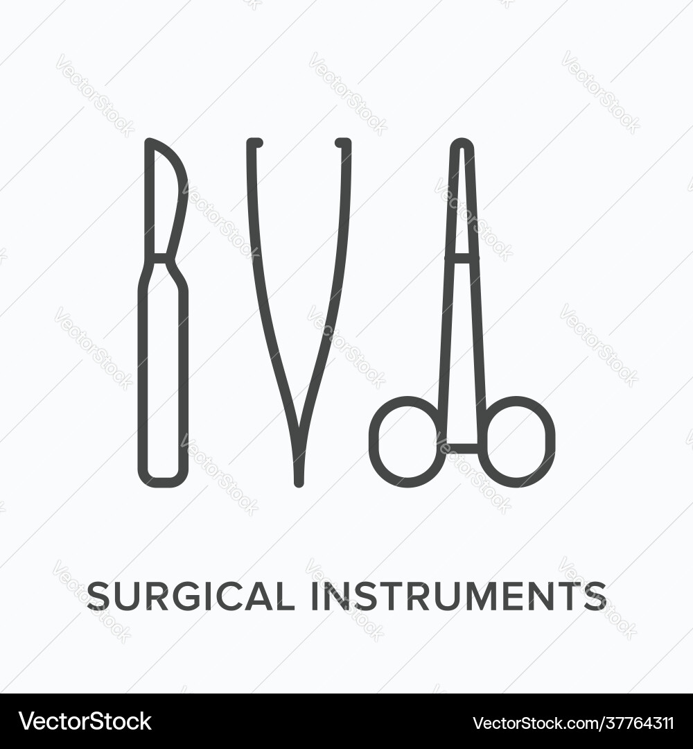 Surgical instruments flat line icon Royalty Free Vector