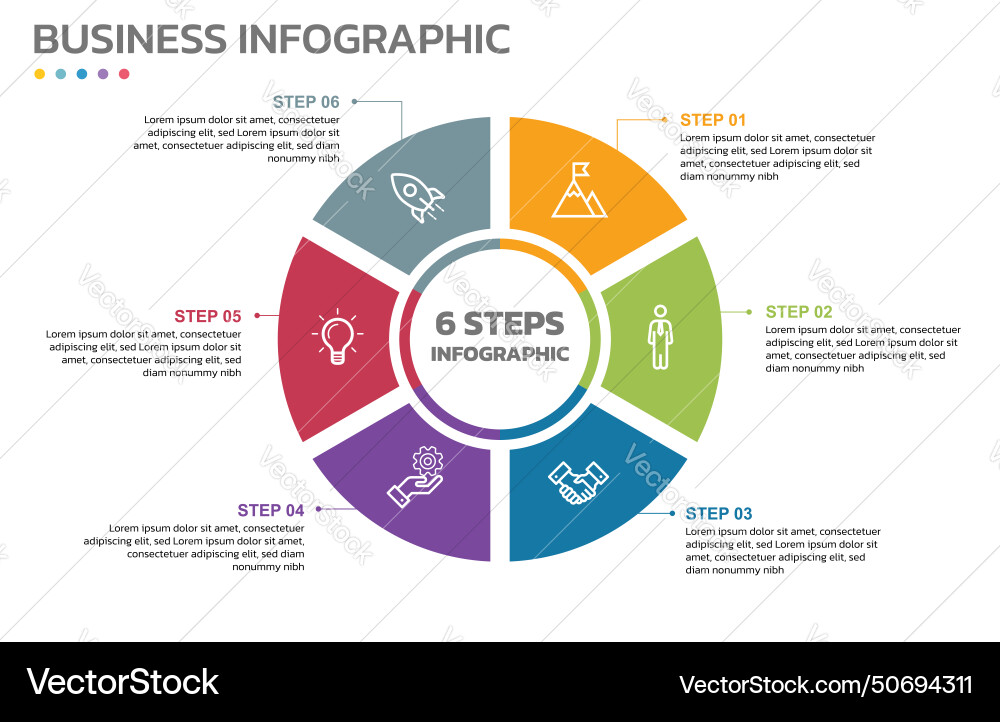 Visual data presentation cycle diagram with 6 Vector Image
