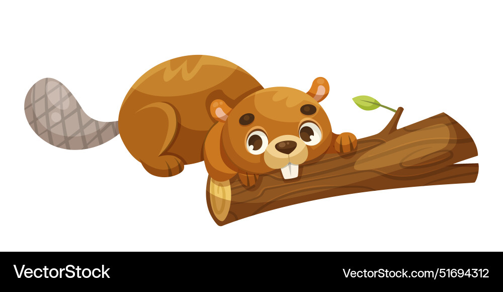 A cartoon beaver chewing on log white Royalty Free Vector