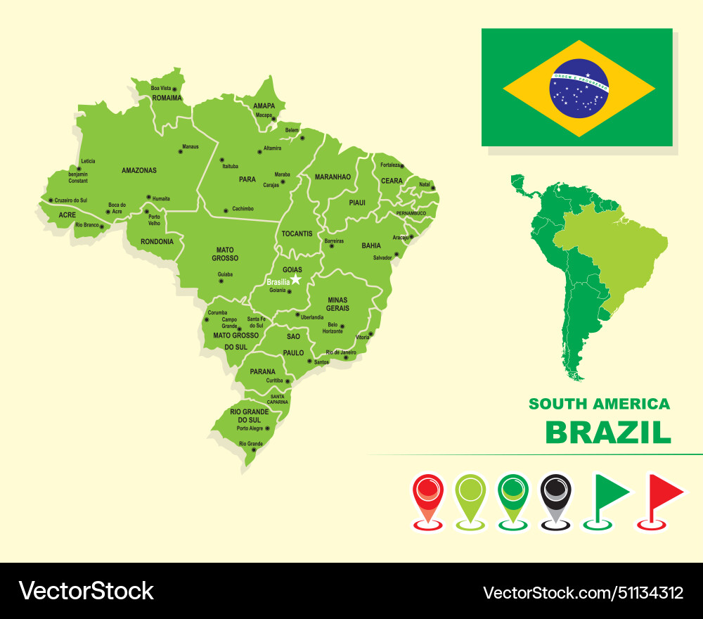 Brazil map Royalty Free Vector Image - VectorStock