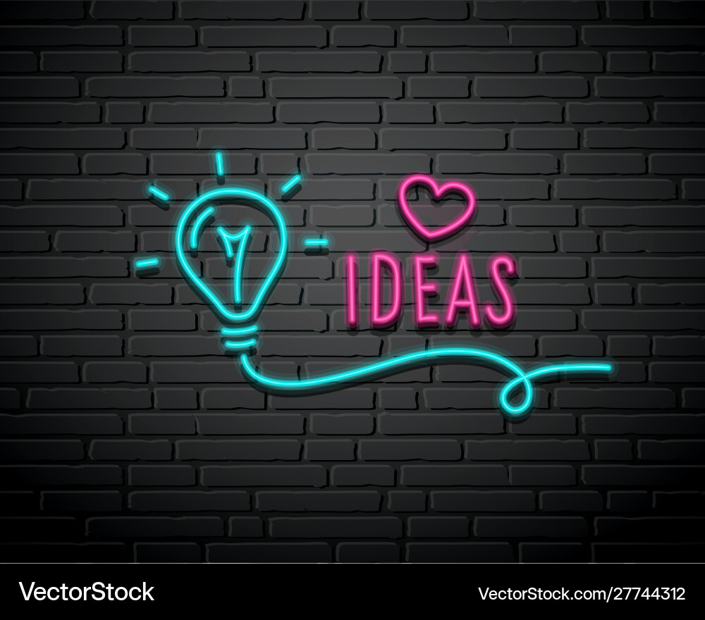 Bulb light ideas neon concept design Royalty Free Vector