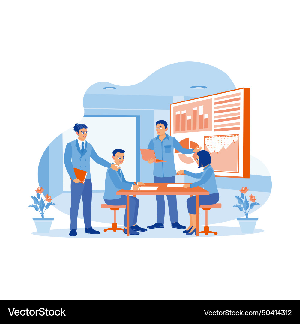 Diverse colleagues gather and discuss together Vector Image