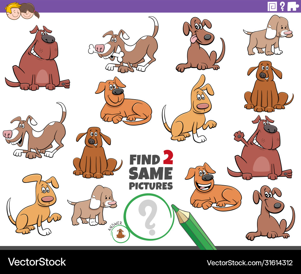 Find two same dog picture game for children Vector Image