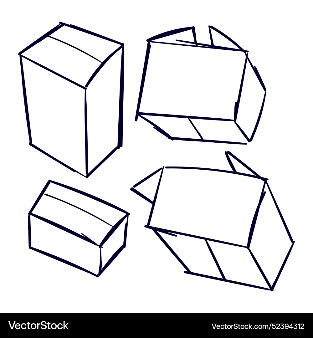 Hand drawn boxes scribbles set drawing Royalty Free Vector