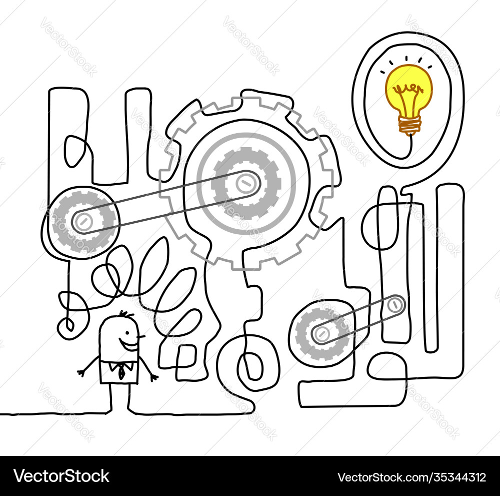 Happy cartoon man with big working machine Vector Image