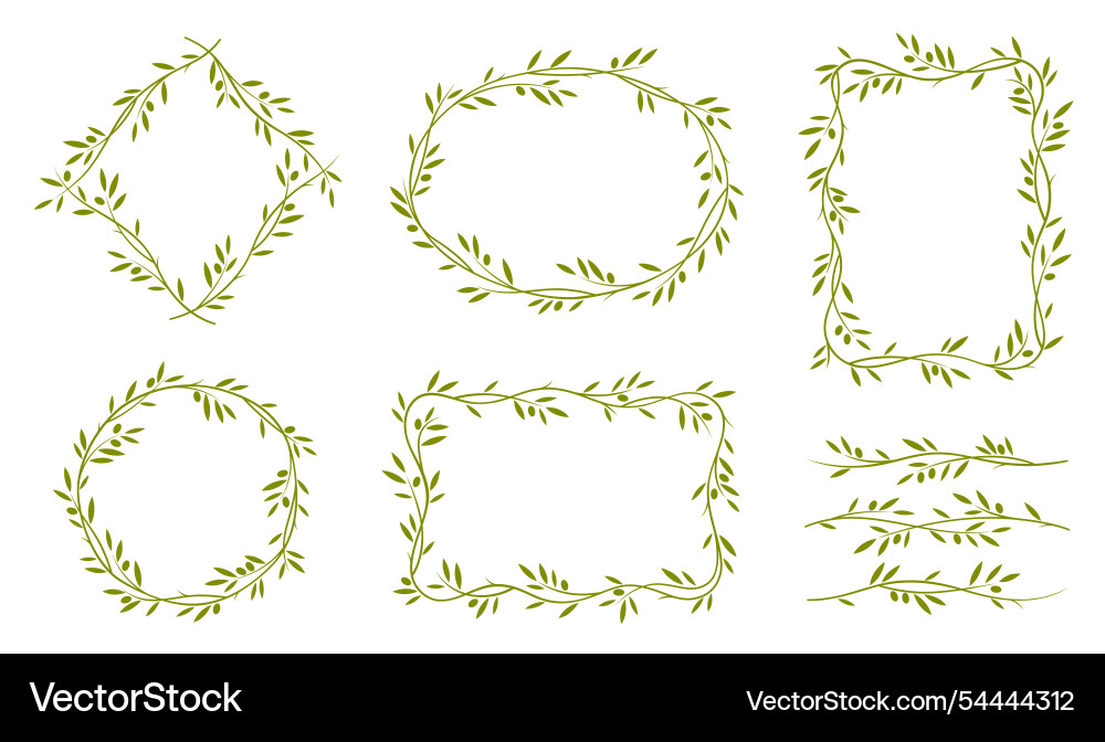 Olive leaves frames dividers and borders set Vector Image