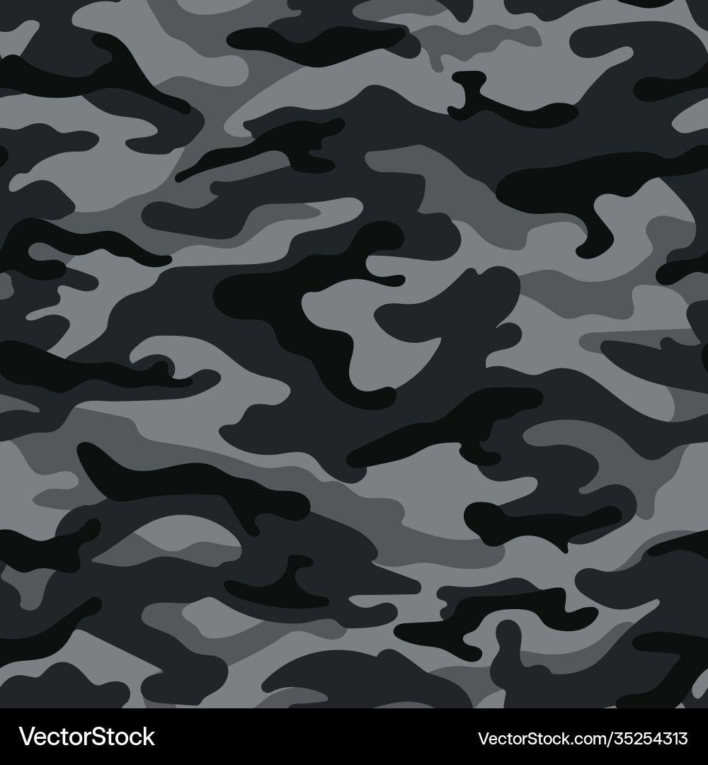 Army Camo Seamless Pattern - Black & Gray Vector Image
