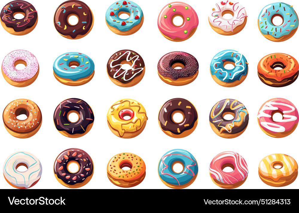 Cartoon donuts icon set in simple flat style Vector Image