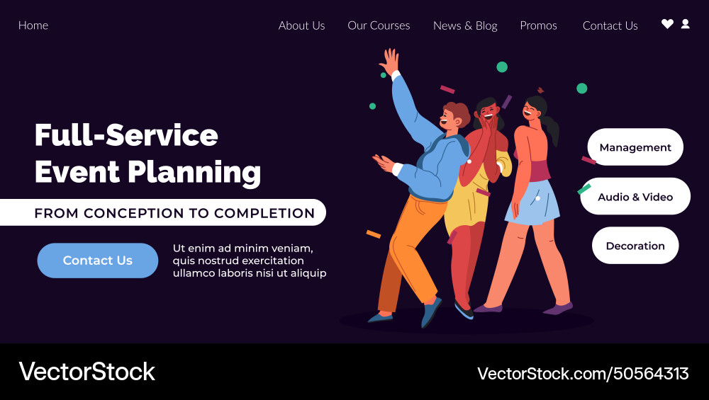 Full service event planning website page site Vector Image