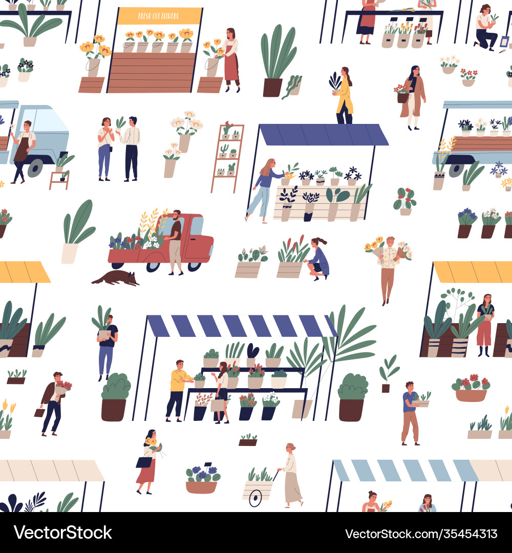 Outdoor Flower Market Scene Royalty Free Vector Image