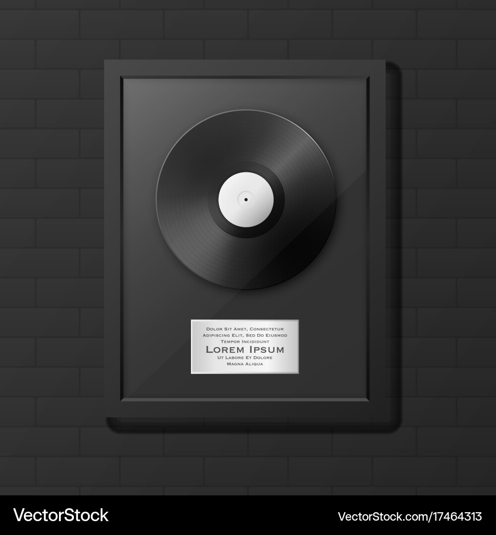 Realistic lp and label in glossy black Royalty Free Vector
