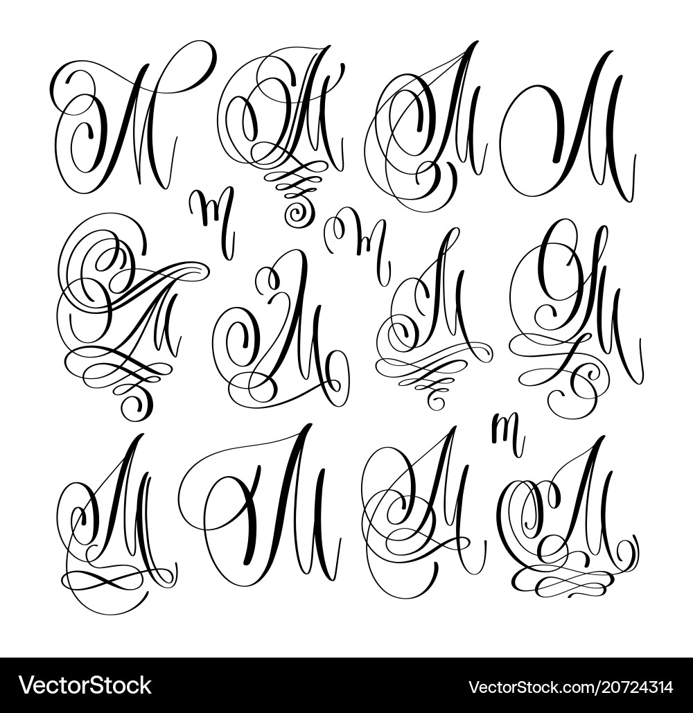 Calligraphy lettering script font m set hand Vector Image
